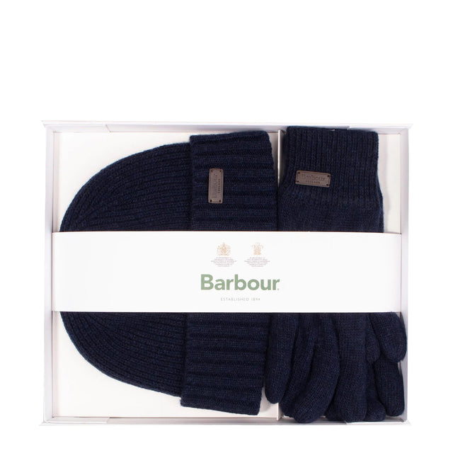 Barbour Carlton Beanie & Gloves Gift Set Navy | Parasol Store